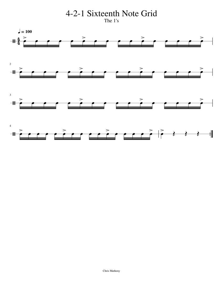 16th Note Grid 1s Sheet music for Snare drum (Solo) | Musescore.com