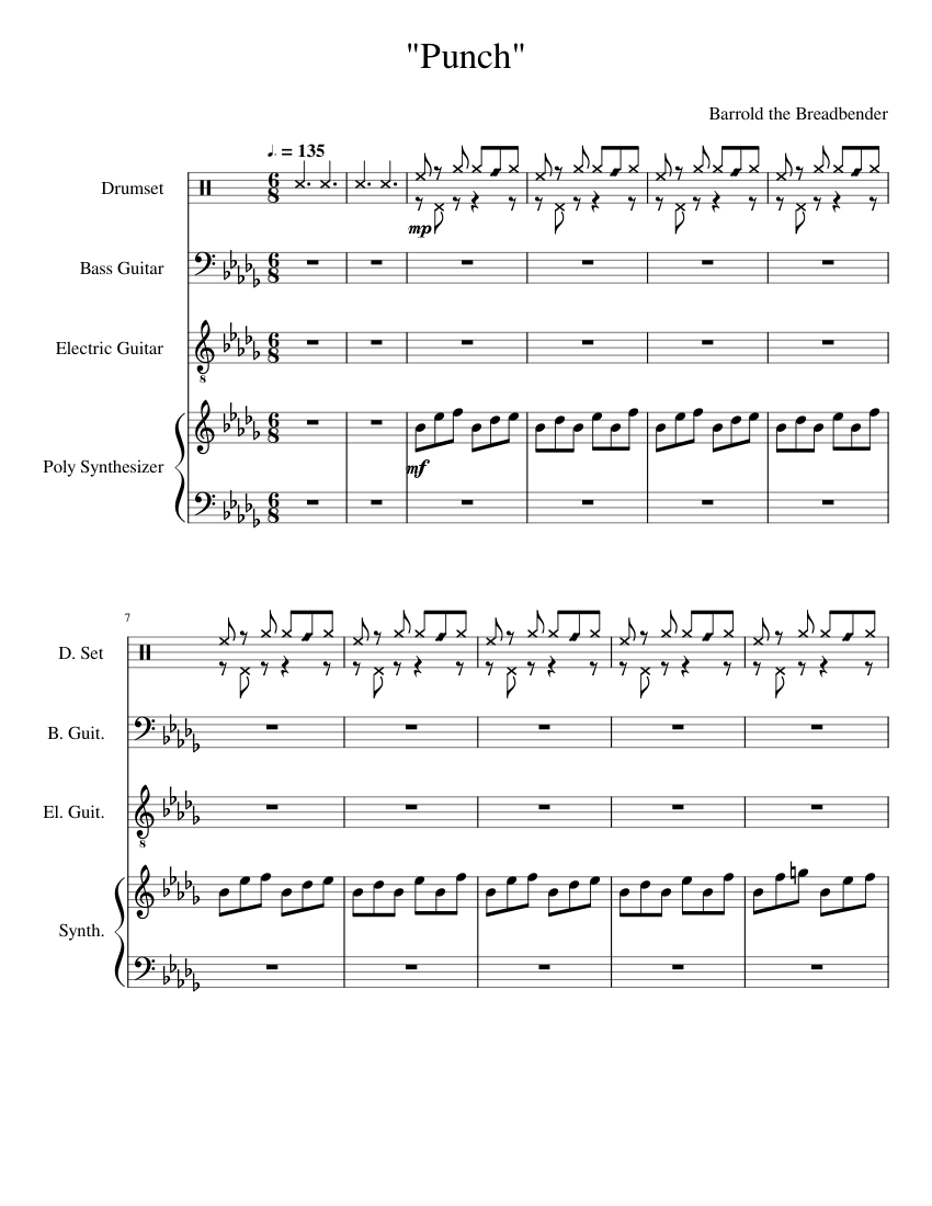 Punch Sheet music for Guitar, Bass guitar, Drum group, Synthesizer ...