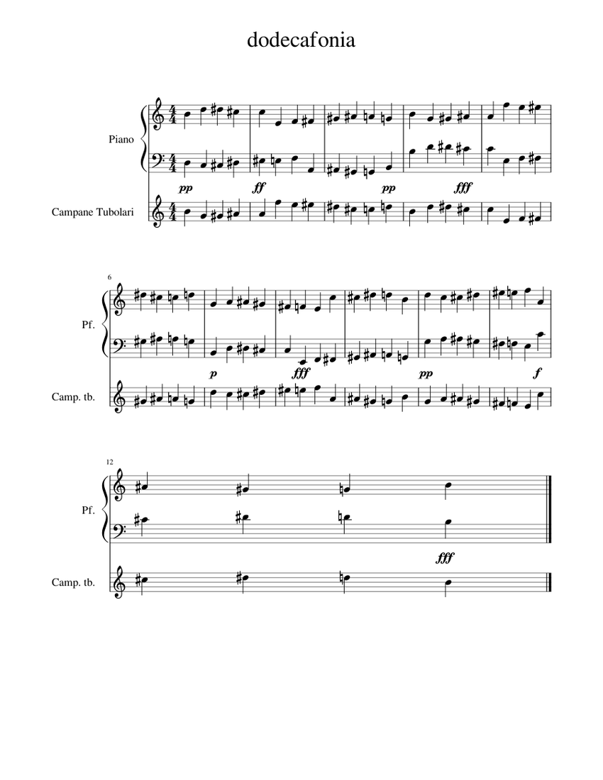 Dodecafonia Sheet music for Piano, Tubular bells (Mixed Duet ...