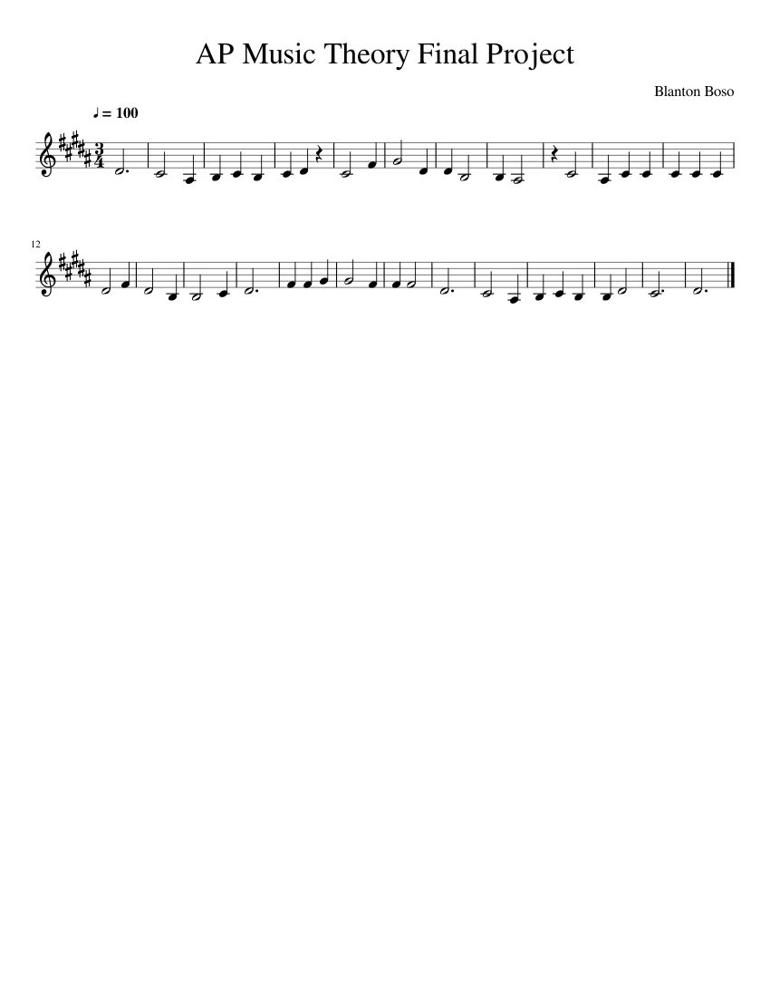 AP Music Theory Final Project cl Sheet music for Piano (Solo ...