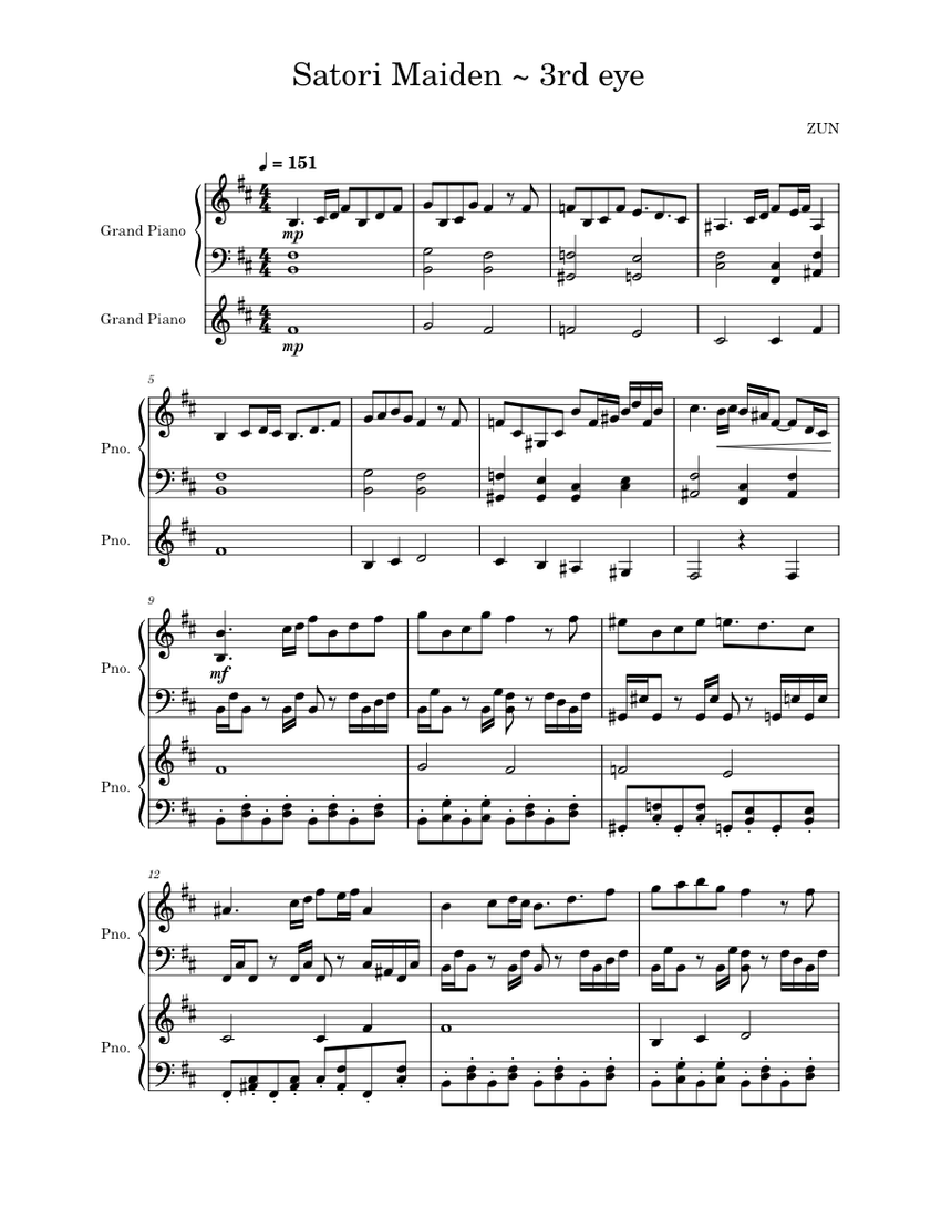 Satori Maiden ~ 3rd eye (Satori's theme) Sheet Music for Piano (Piano ...