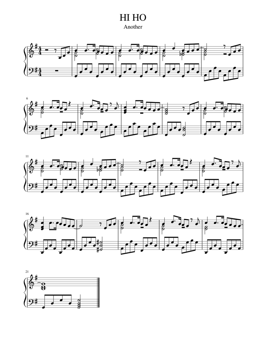 HI HO Sheet music for Piano (Solo) Easy | Musescore.com