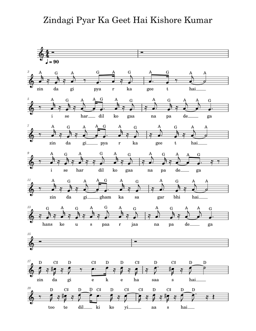 Zindagi Pyar Ka Geet Hai Kishore Kumar Sheet Music For Piano Solo