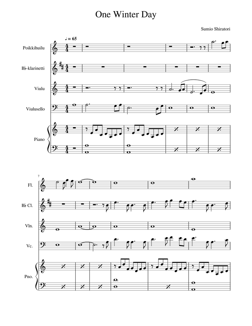 One_Winter_Day Sheet music for Piano, Flute, Clarinet in b-flat, Violin ...