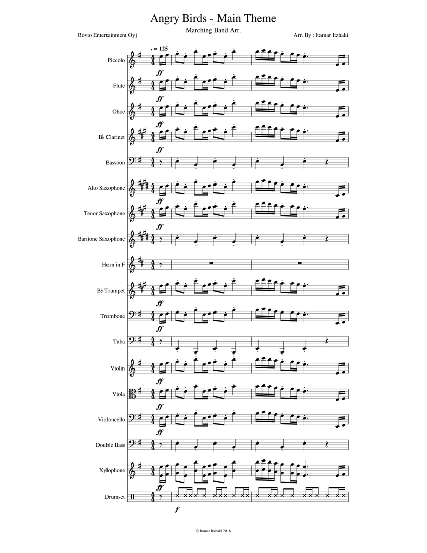 Angry Birds Main Theme - Marching Band Arr. Sheet Music for Trombone ...