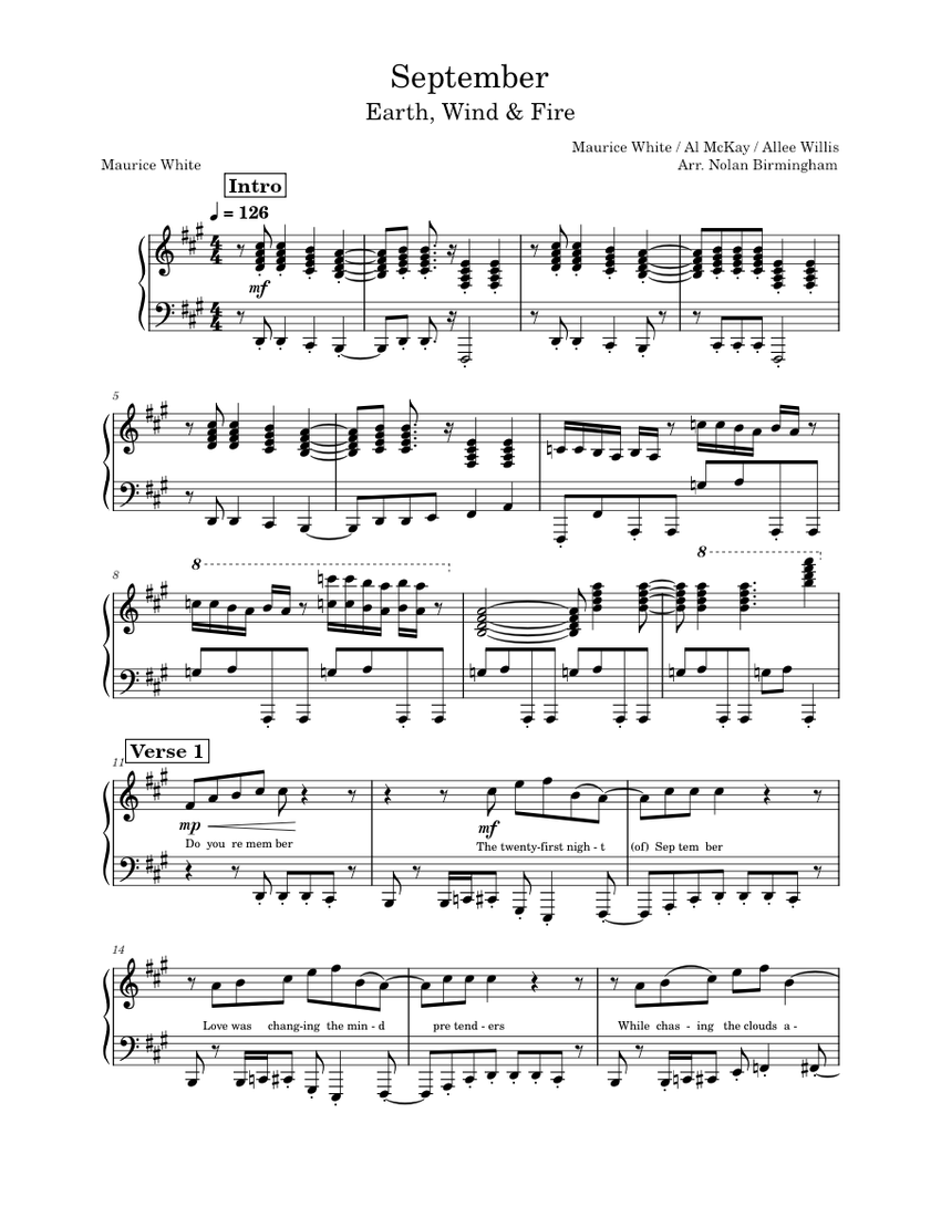September – Earth, Wind & Fire (Piano) Sheet Music for Piano (Solo ...