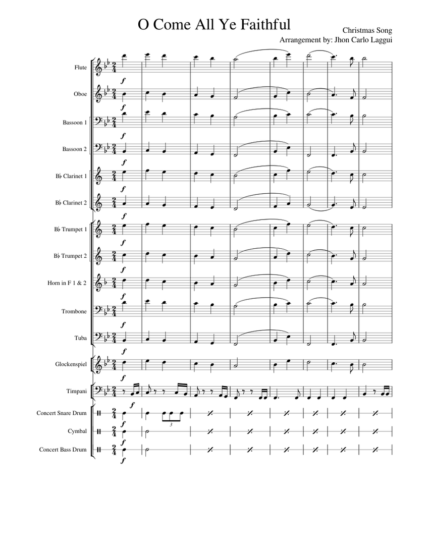 O Come All Ye Faithful Sheet music for Trombone, Tuba, Flute, Oboe ...