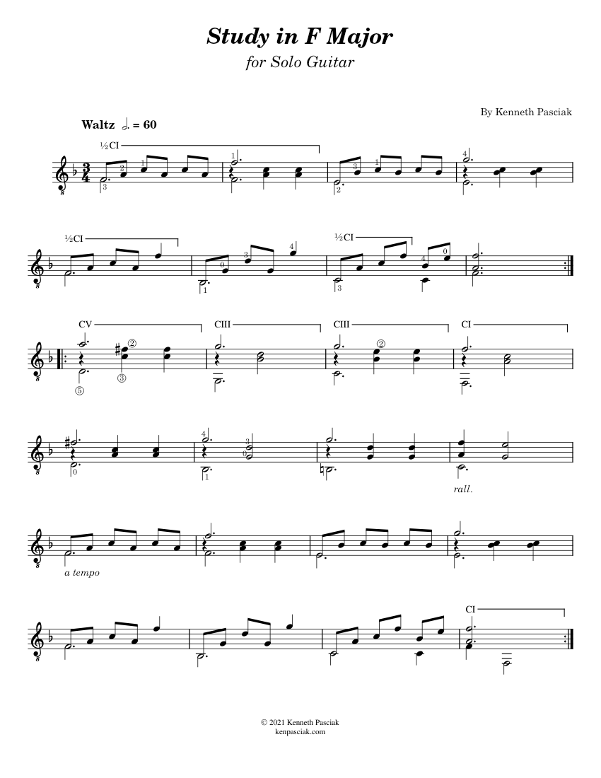 Study in F Major Sheet music for Guitar (Solo) | Musescore.com