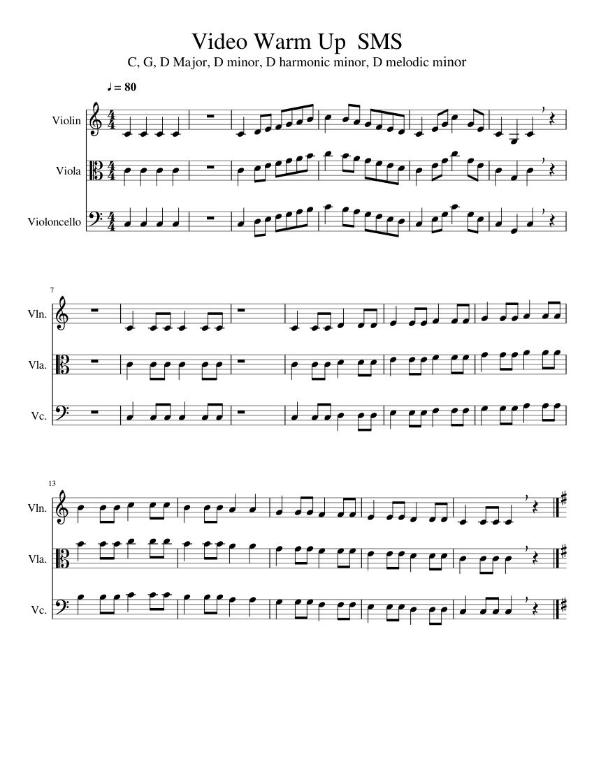 Video Warm Up SMS C, G, D Major, D minor, D harmonic minor, D melodic ...