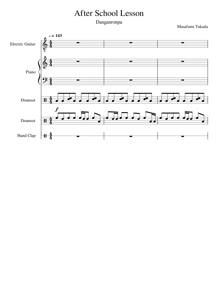 Danganronpa - After School Lesson Sheet Music for Piano, Guitar, Drum ...