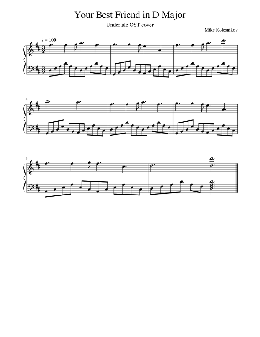 Your Best Friend in D Major Sheet music for Piano (Solo) Easy ...