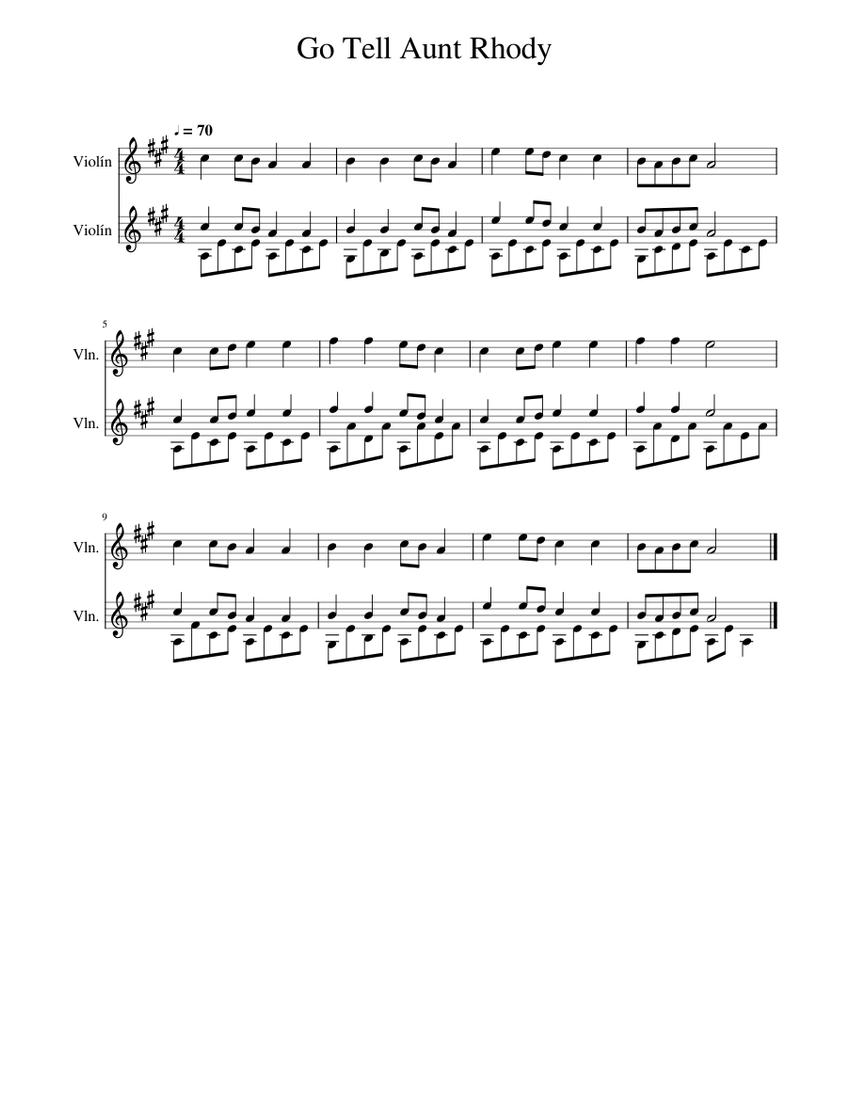 Go Tell Aunt Rhody Sheet Music for Violin (String Duet) | MuseScore.com
