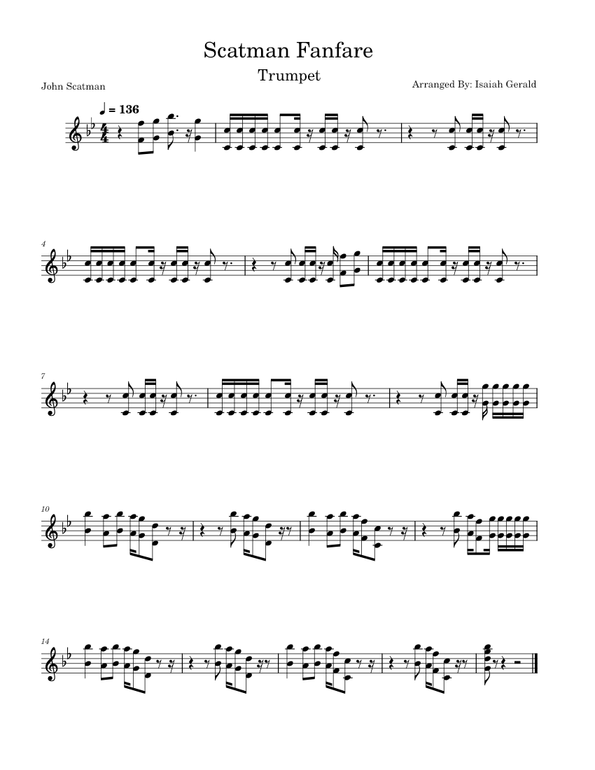 Scatman – Scatman John Scatman Trumpet Fanfare Sheet Music for Trumpet ...