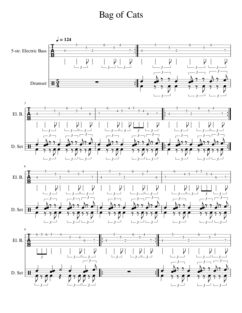 Bag of Cats Sheet music for Bass guitar, Drum group (Mixed Duet ...