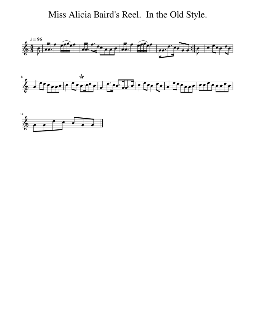 Miss Alicia Baird's Reel. In the Old Style. Sheet music for Piano (Solo ...