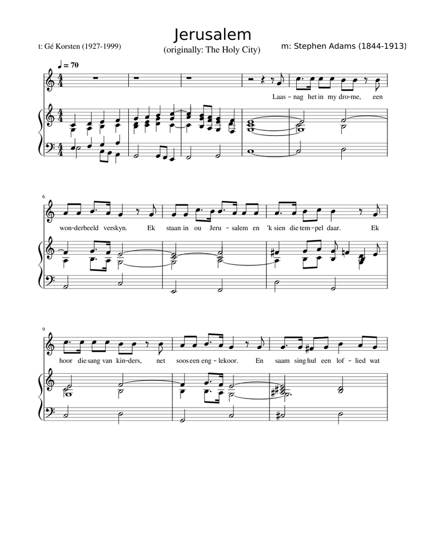 The Holy City / Jerusalem Sheet Music for Organ, Cornet (Piano-Voice ...