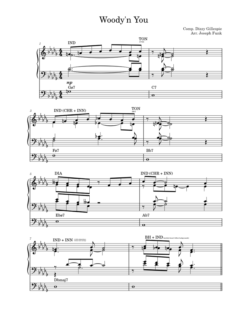 Woody 'n' You Sheet music for Piano, Bass guitar (Mixed Duet ...