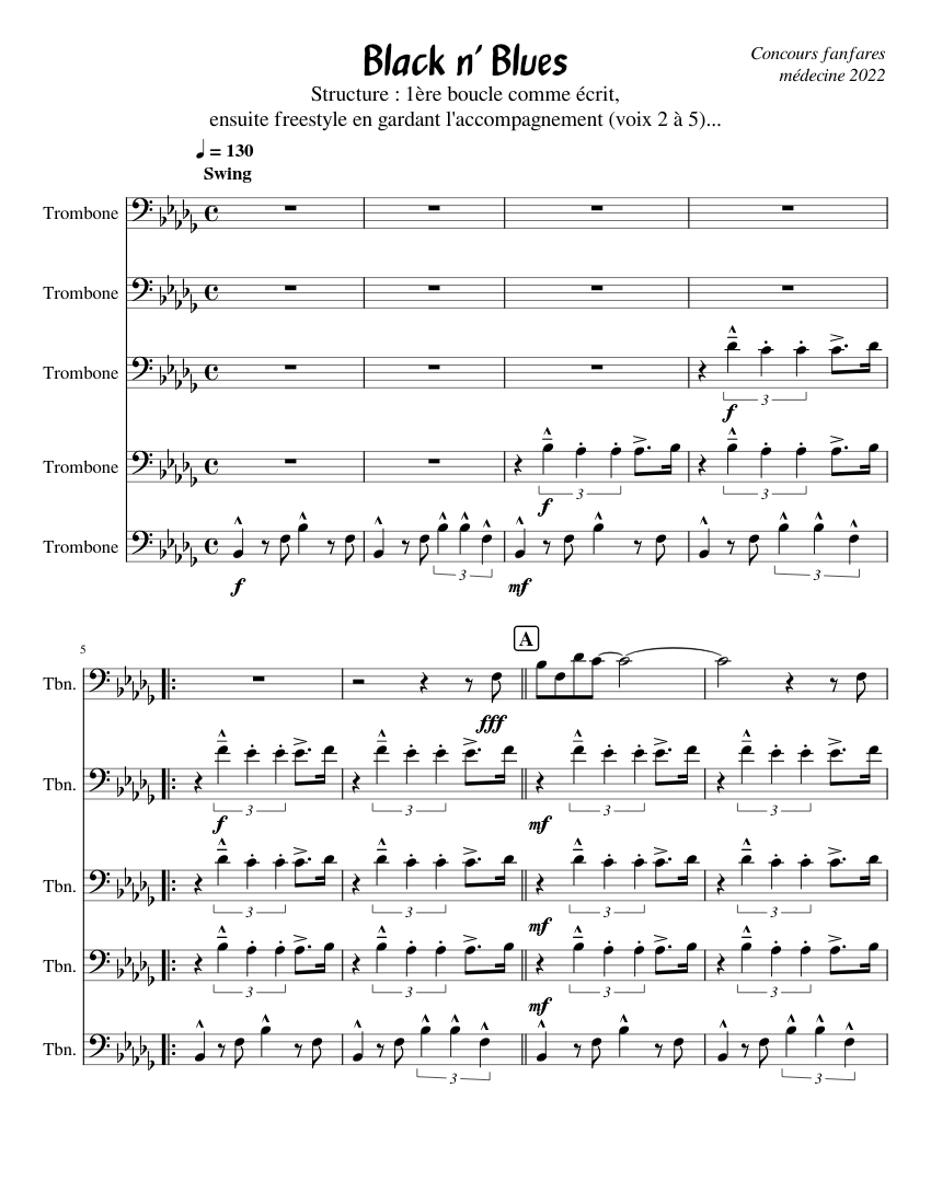 Black and Blues (Al Jarreau) - Trombone quintet Sheet Music for ...