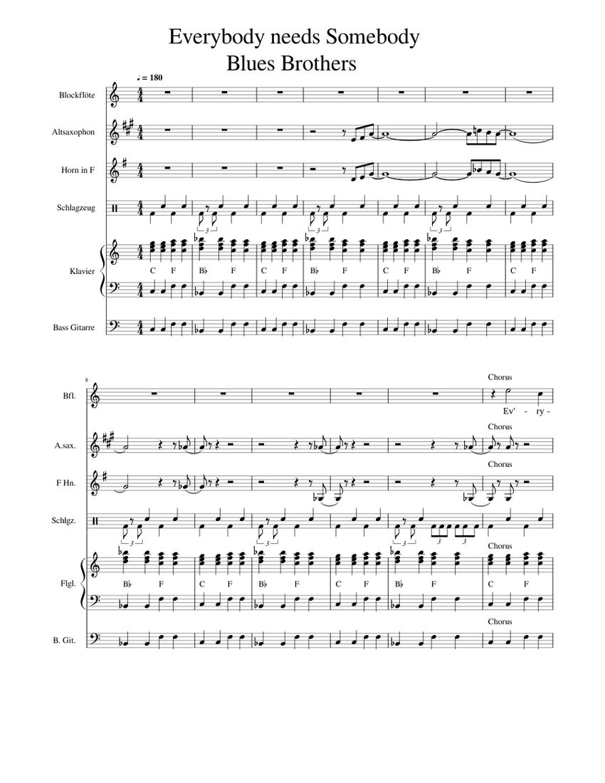 Everybody needs somebody Sheet Music with Chords for Piano, Saxophone ...