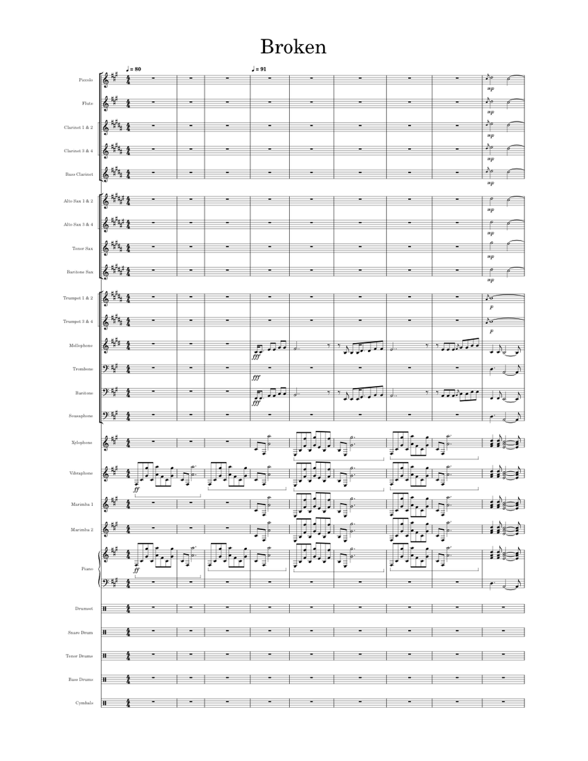 Broken Movement 1 Sheet music for Piano, Trombone, Flute piccolo, Flute ...