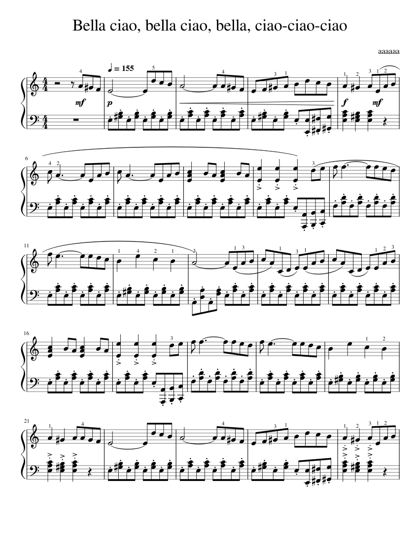 Bella ciao – Misc Traditional Sheet music for Piano (Solo) | Musescore.com
