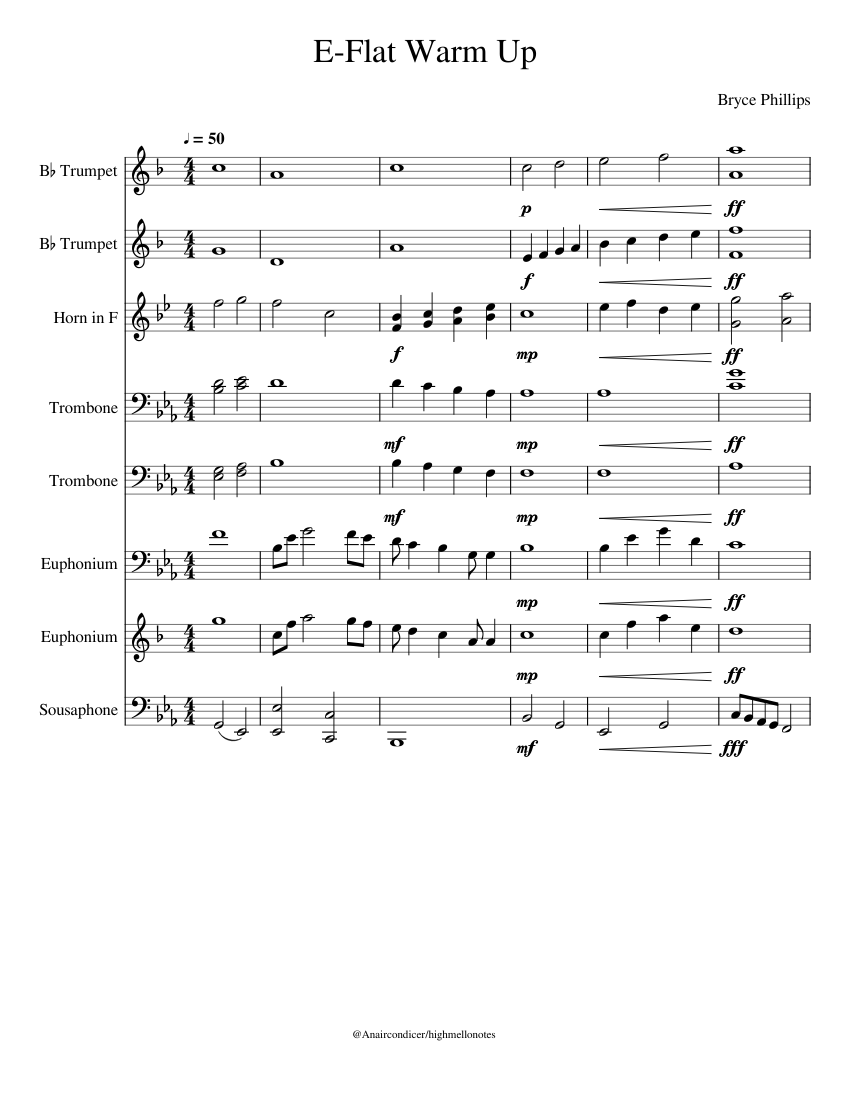 E-Flat Warm Up Sheet music for Trombone, Euphonium, Trumpet in b-flat ...
