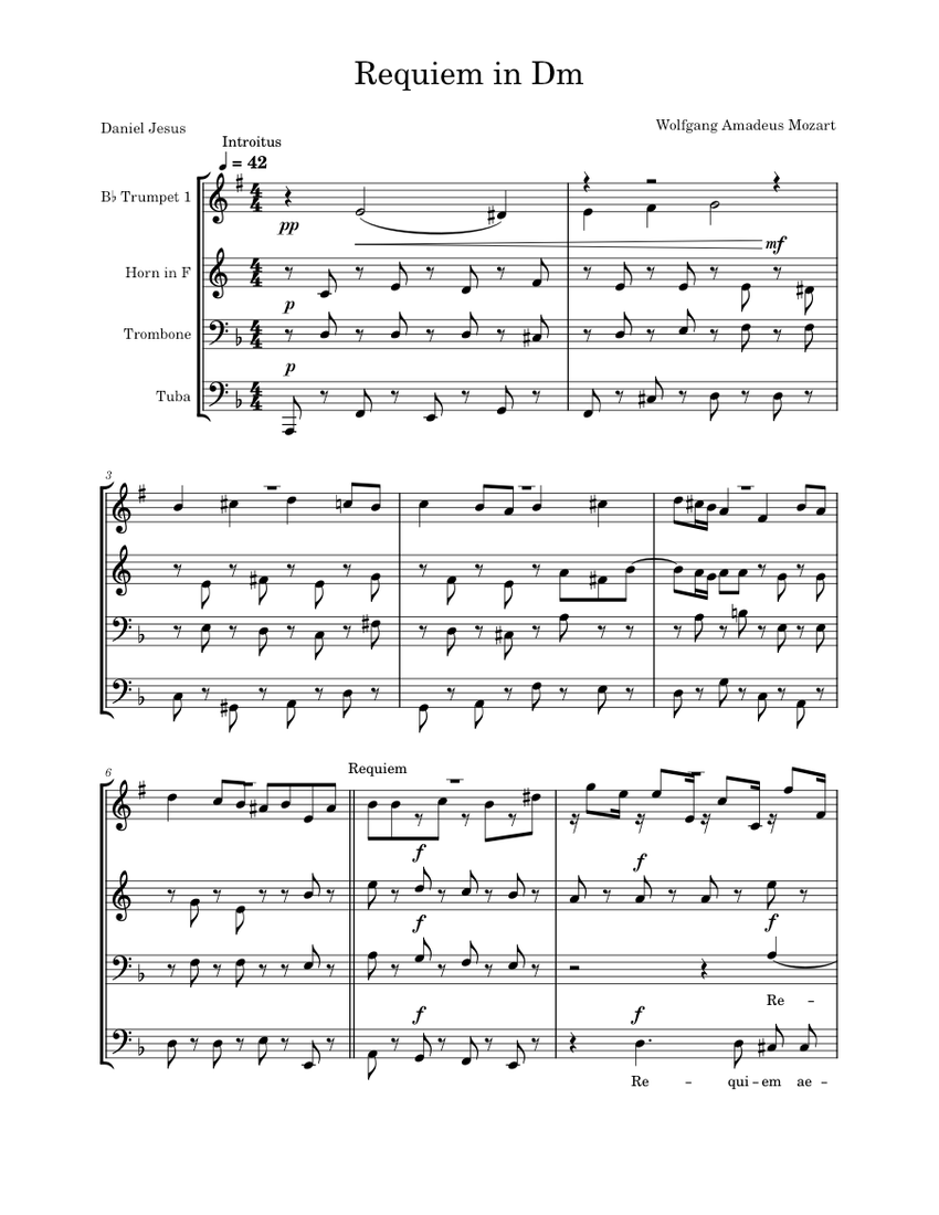 Requiem in Dm for Brass Quartet - Mozart Sheet music for Trombone, Tuba ...
