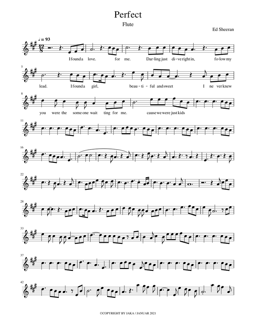 Perfect-Ed Sheeran flute Sheet Music for Flute (Solo) | MuseScore.com