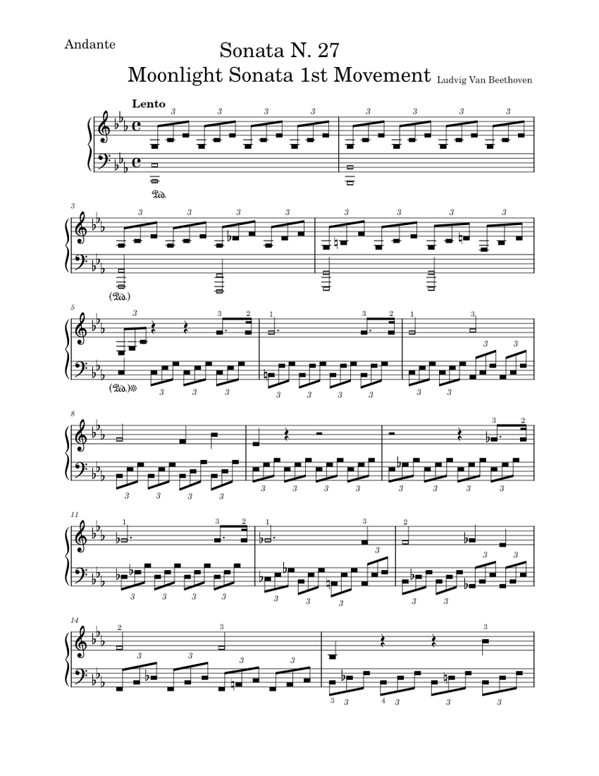 Piano Sonata Moonlight, No. 2, First Movement In C Minor, Op. 27 – Ludwig van Beethoven Sheet ...
