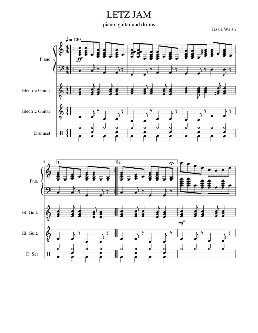 LETZ JAM Sheet music for Piano, Guitar, Drum group (Mixed Quartet ...