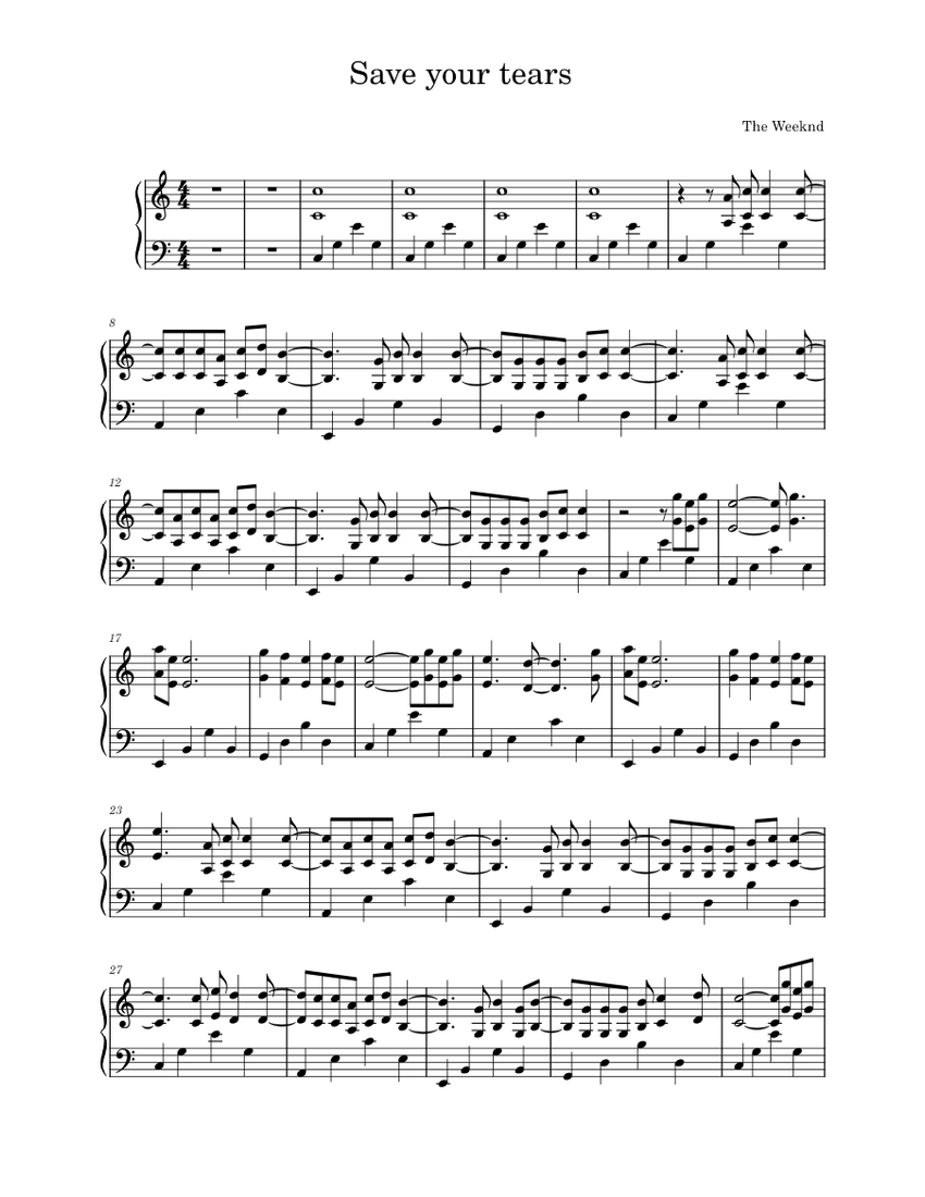 Save your tears – The Weeknd Save your tears Sheet Music for Piano ...