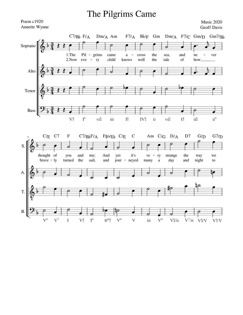 The Pilgrims Came Sheet music for Soprano, Alto, Tenor, Bass voice ...