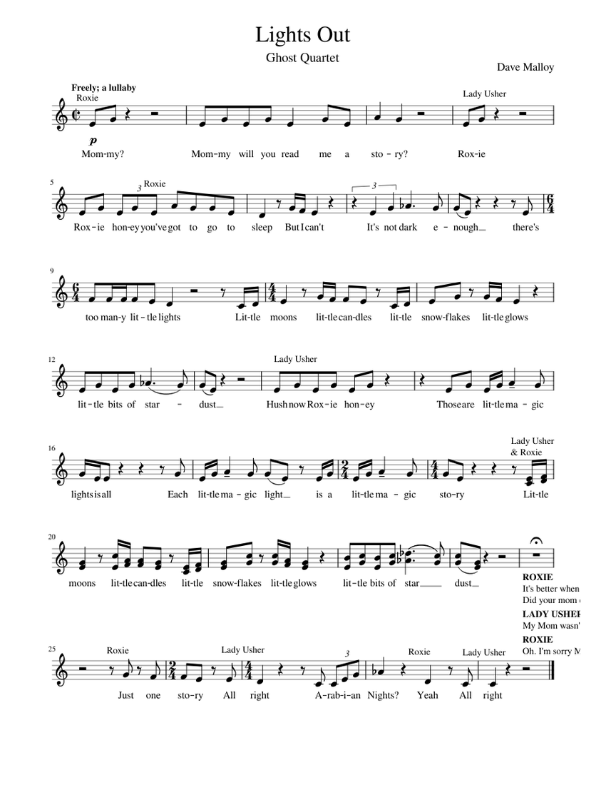 Lights Out - Ghost Quartet Musical Sheet Music for Piano (SATB) easy ...