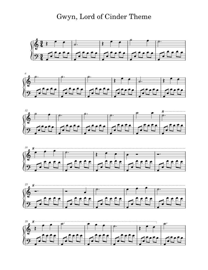 Gwyn, Lord of Cinder – Motoi Sakuraba Sheet music for Piano (Solo ...