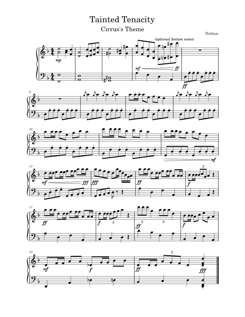 Tainted Tenacity - Nathan Sheet music for Piano (Solo) | Musescore.com
