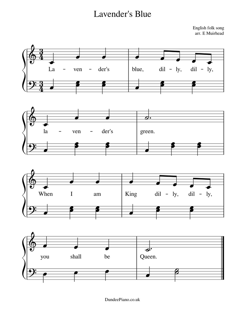 Lavender's Blue - beginner piano Sheet Music for Piano (Solo) easy ...