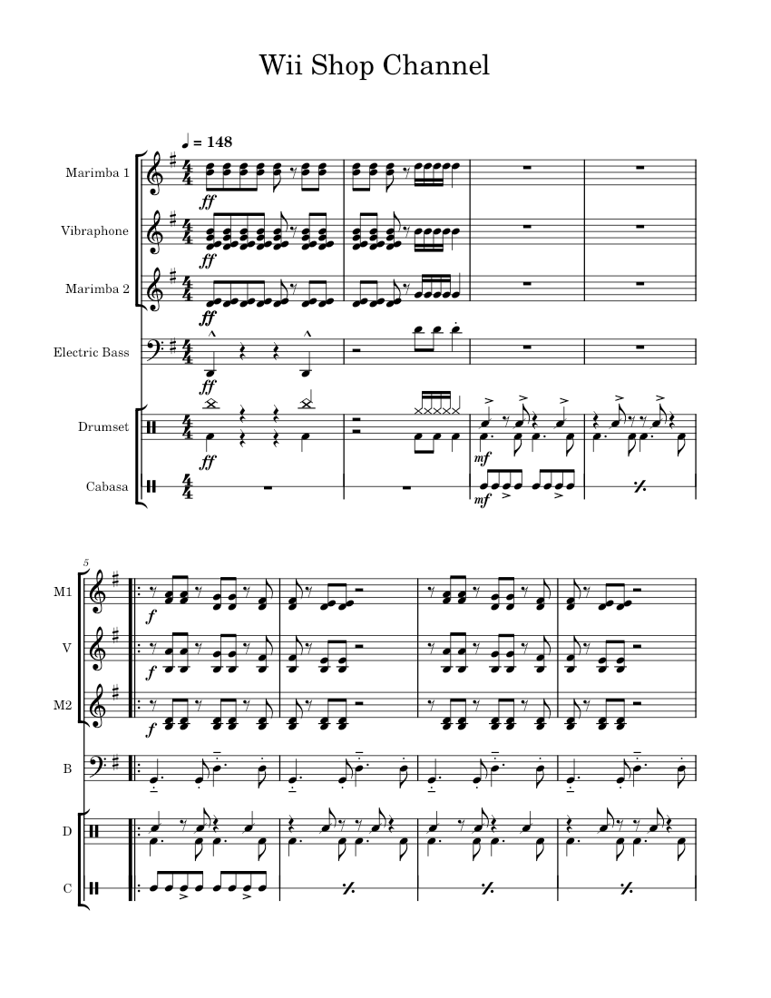 Wii Shop Channel Music Sheet music for Vibraphone, Bass guitar, Drum ...