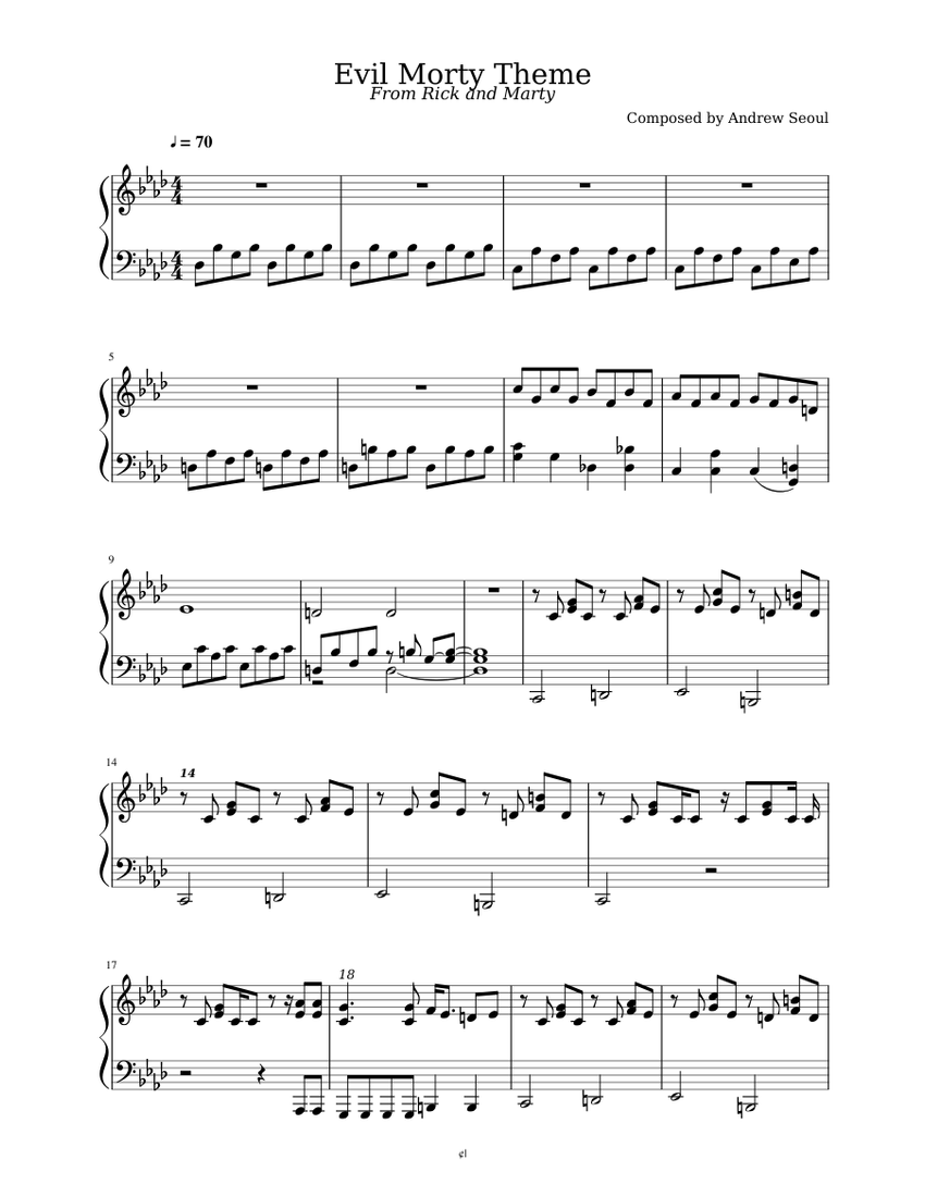 EVIL MORTY PIANO THEME Full Score Sheet Music for Piano (Solo) easy ...