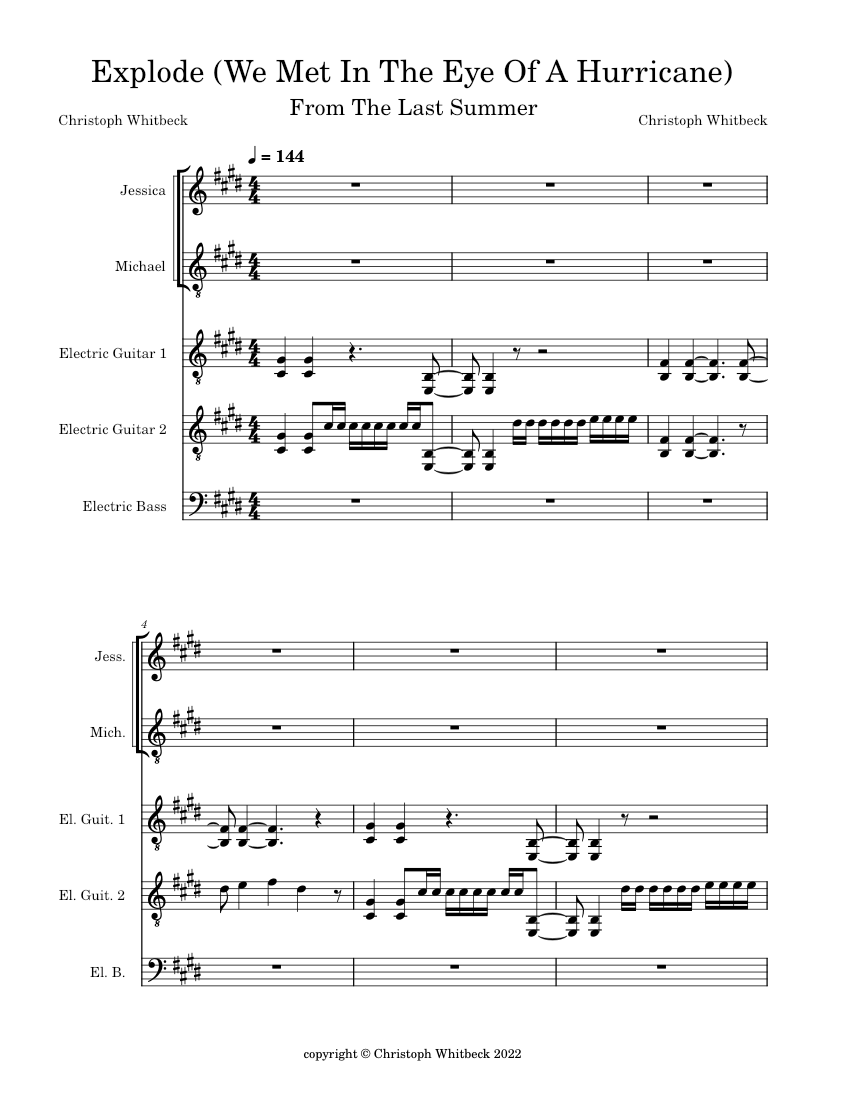 Explode (We Met In The Eye Of A Hurricane) Sheet music for Tenor, Vocals, Guitar, Bass guitar ...