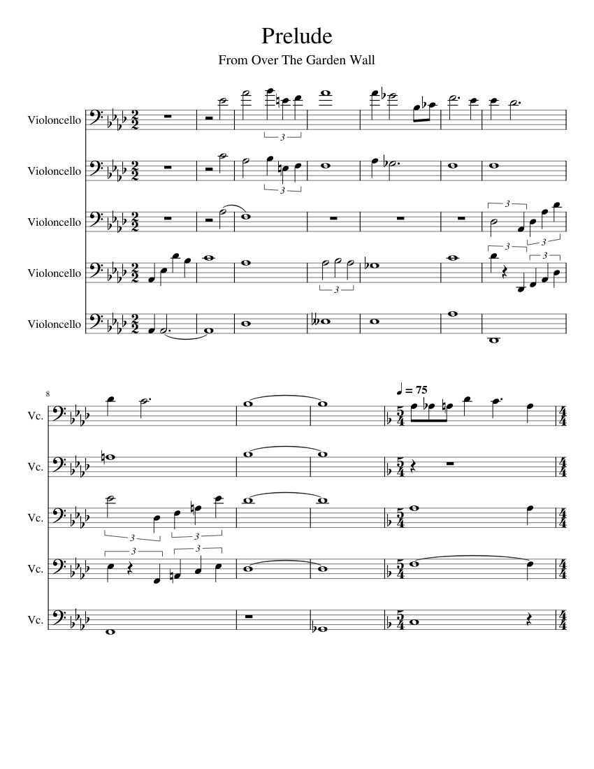 Over the Garden Wall 4 Cellos Sheet Music for Cello (String Quartet ...