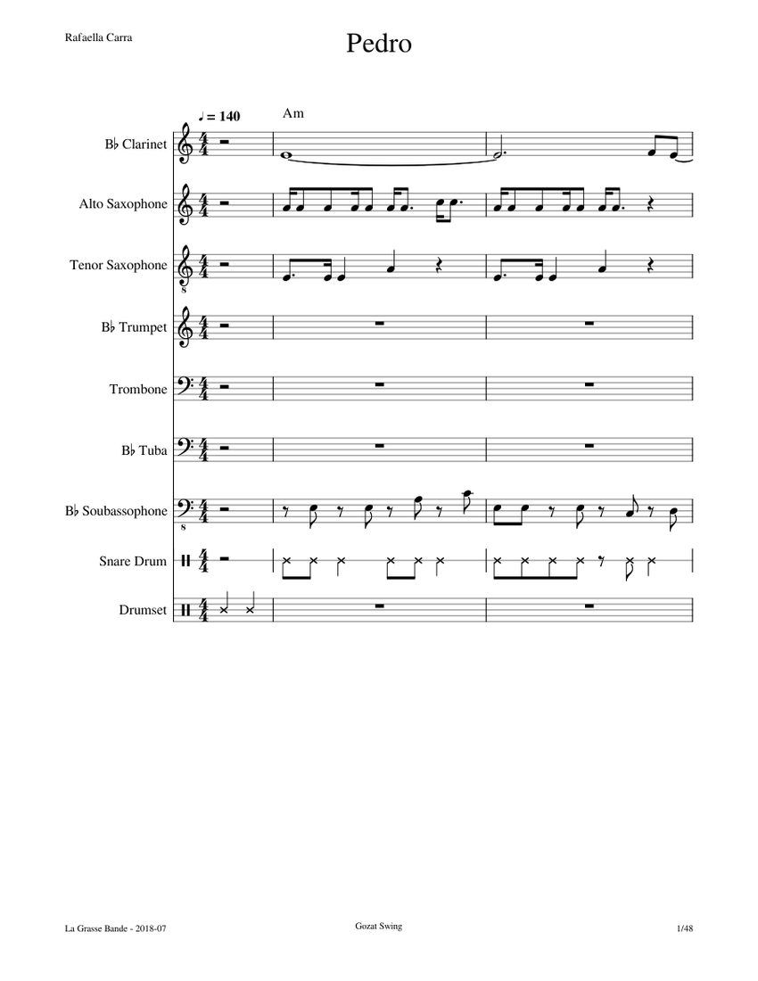 Pedro Sheet music for Trombone, Tuba, Clarinet in b-flat, Saxophone ...