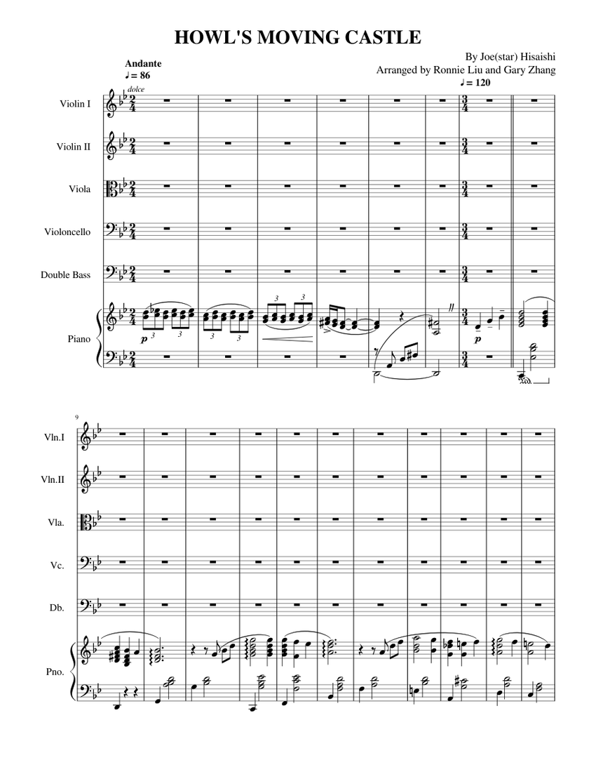 Howl s Moving Castle Sheet music for Piano, Contrabass, Violin, Viola ...