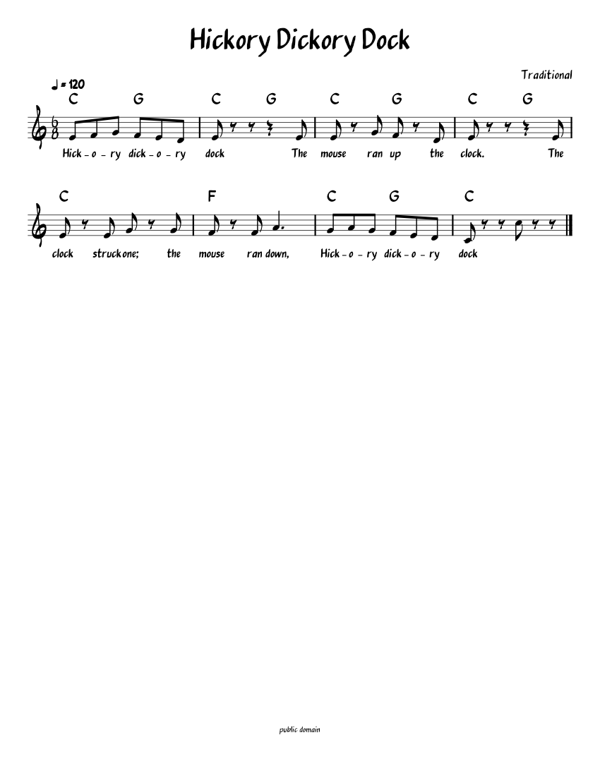 Hickory Dickory Dock (Lead sheet with lyrics ) Sheet Music with Chords ...