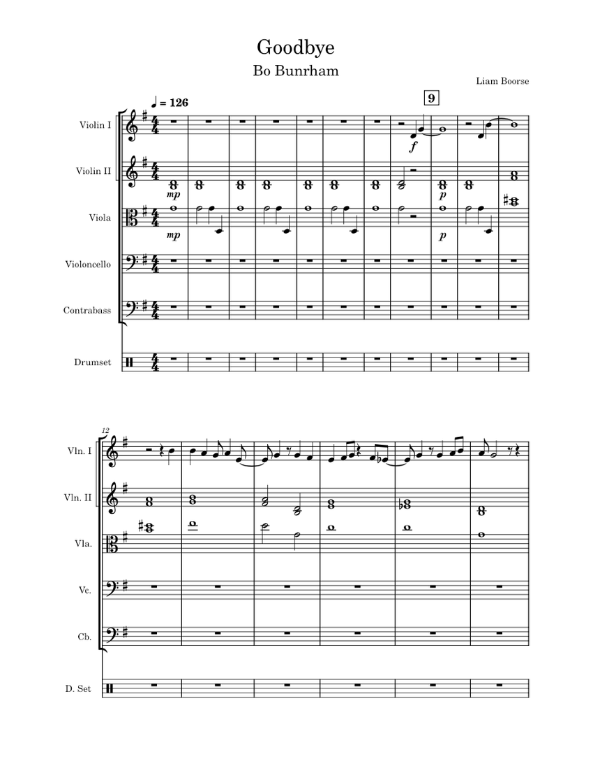 Goodbye – Bo Burnham Sheet music for Contrabass, Violin, Viola, Cello ...