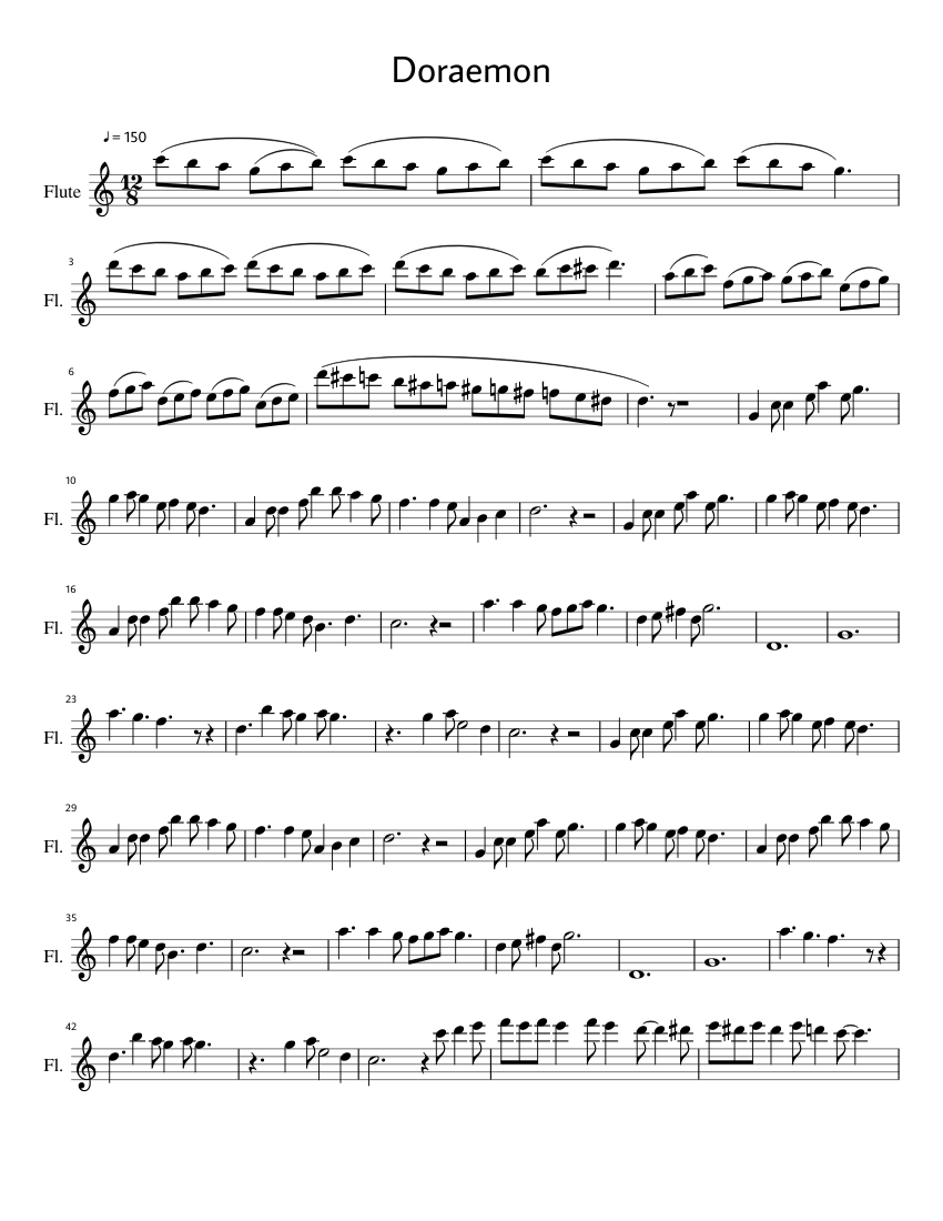 doraemon Sheet Music for Flute (Solo) | MuseScore.com