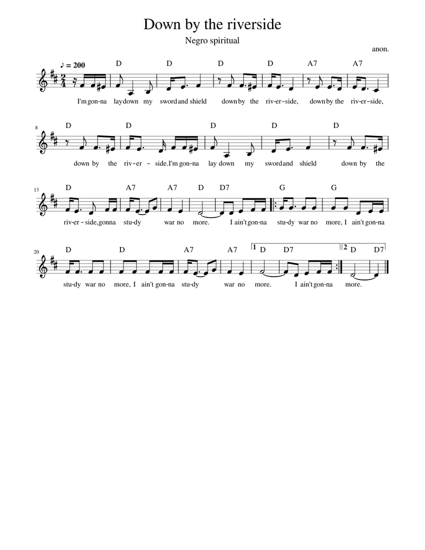 Down by the riverside Sheet Music with Chords for Piano (Solo) Easy ...