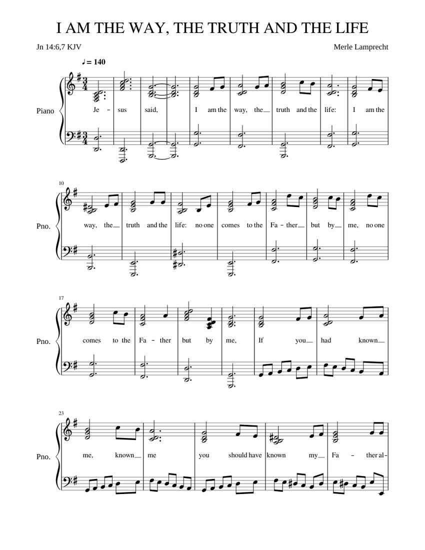 I AM THE WAY THE TRUTH AND THE LIFE Sheet Music for Piano (Church Choir ...