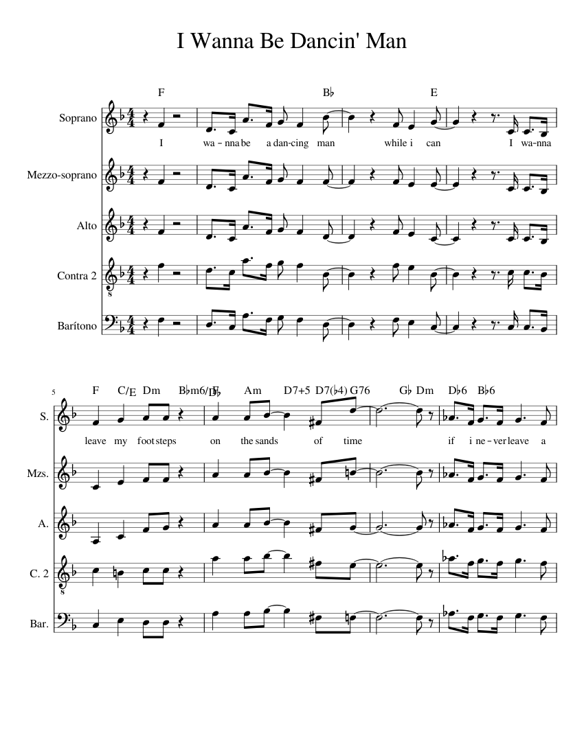 I Wanna Be Dancin' Man Sheet music for Soprano, Alto, Tenor, Baritone ...