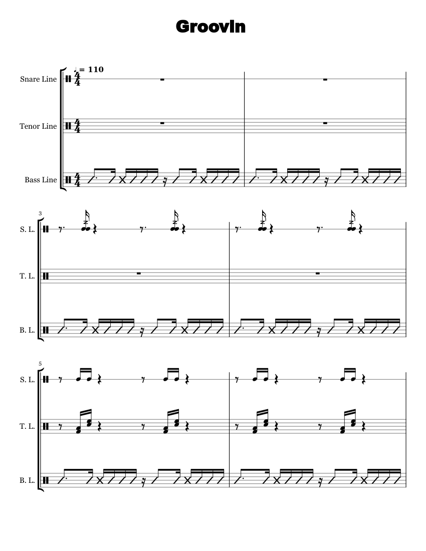 Groovin Sheet music for Snare drum, Tenor drum, Bass drum (Percussion ...