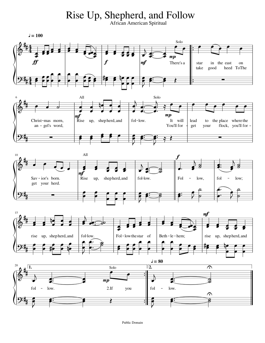 Rise Up, Shepherd, and Follow Sheet music for Piano (Solo) Easy ...